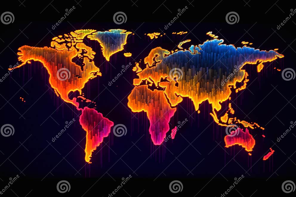 Neon world map. stock illustration. Illustration of flame - 285900491
