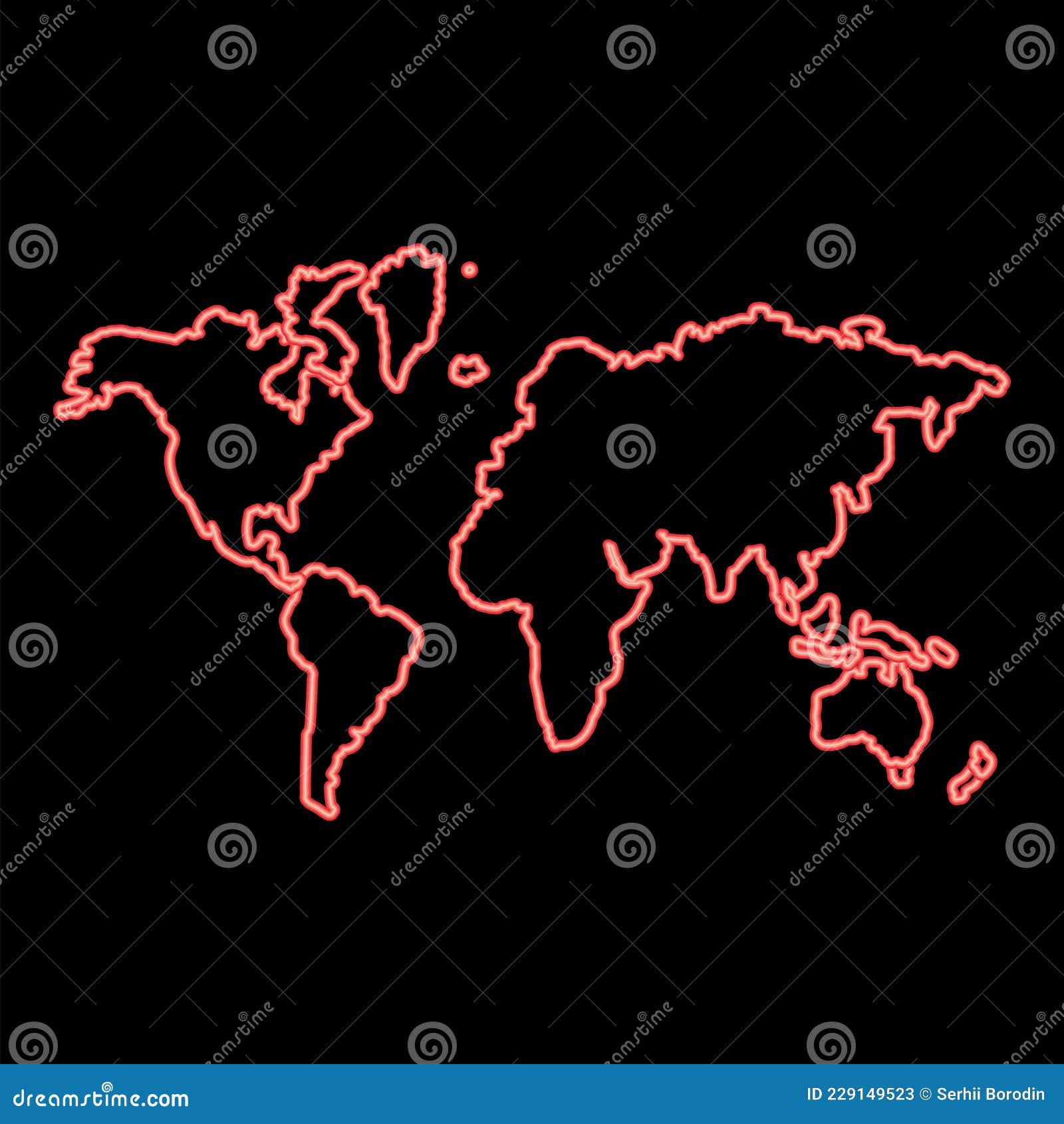 Neon World Map Red Color Vector Illustration Flat Style Image Stock ...