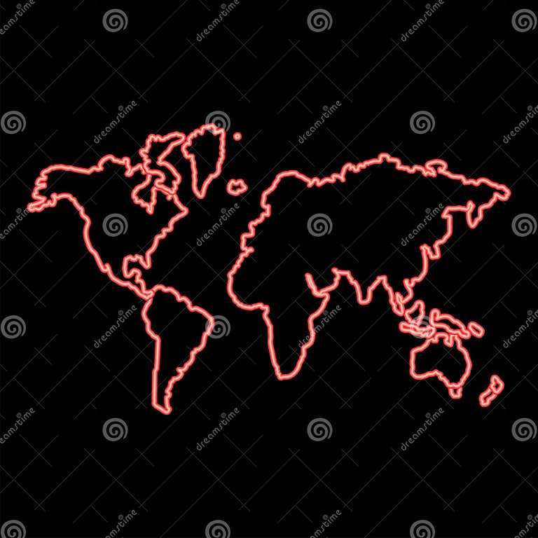 Neon World Map Red Color Vector Illustration Flat Style Image Stock ...
