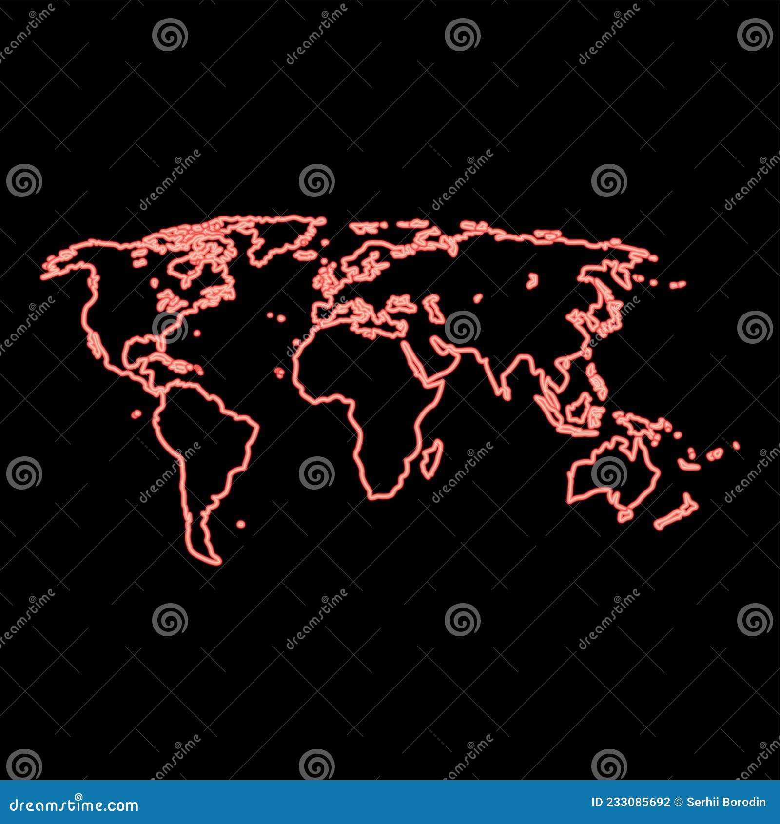 Neon World Map Red Color Vector Illustration Flat Style Image Stock ...