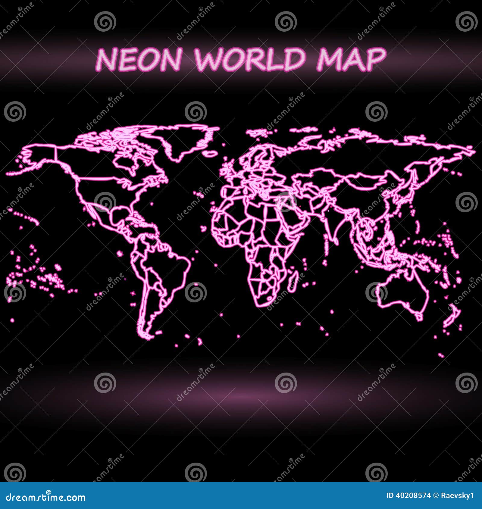 Neon World Map. Vector Illustration . Neon World Map Isolated On Brick ...