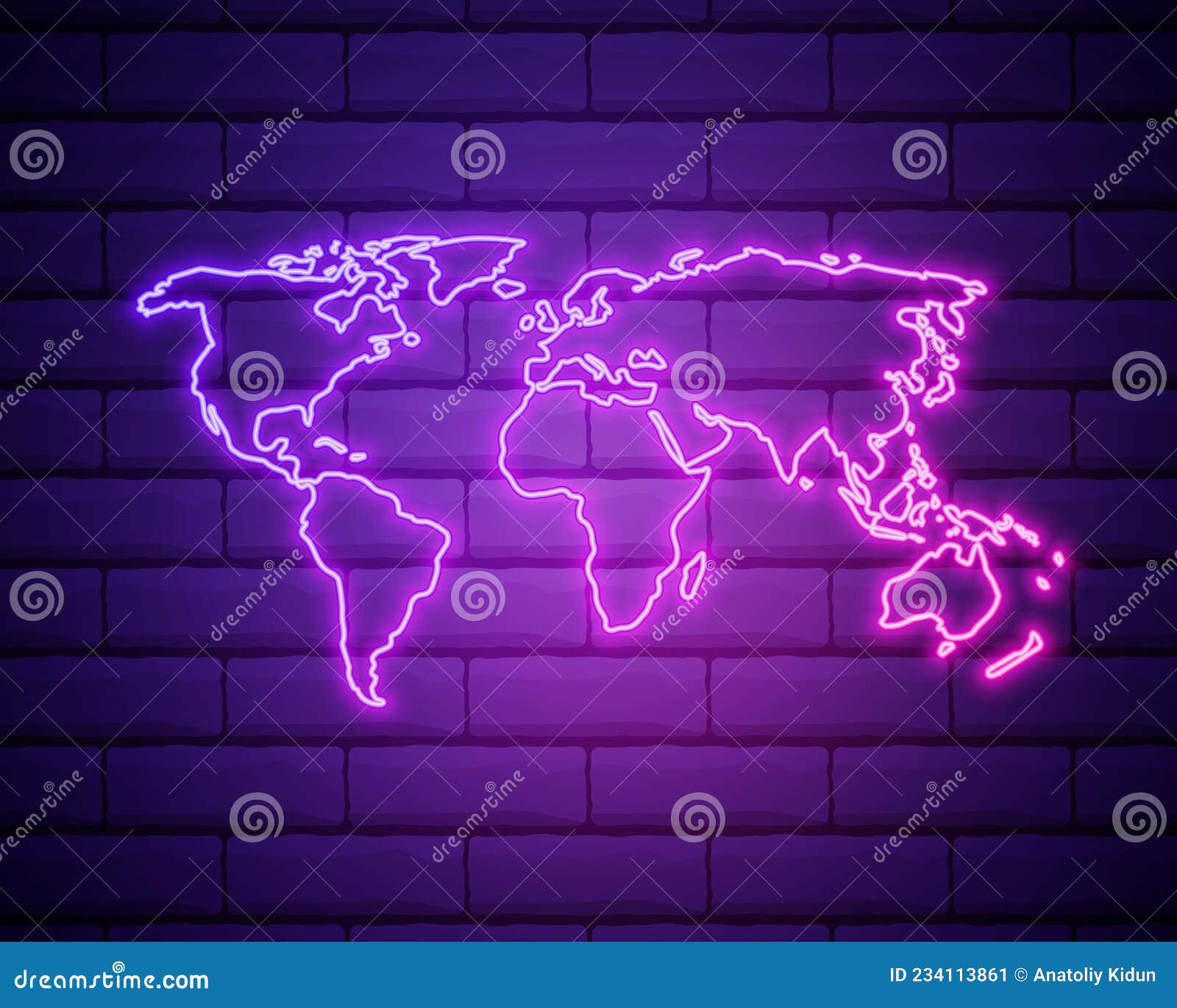 Neon World Map. Vector Illustration . Neon World Map Isolated On ...