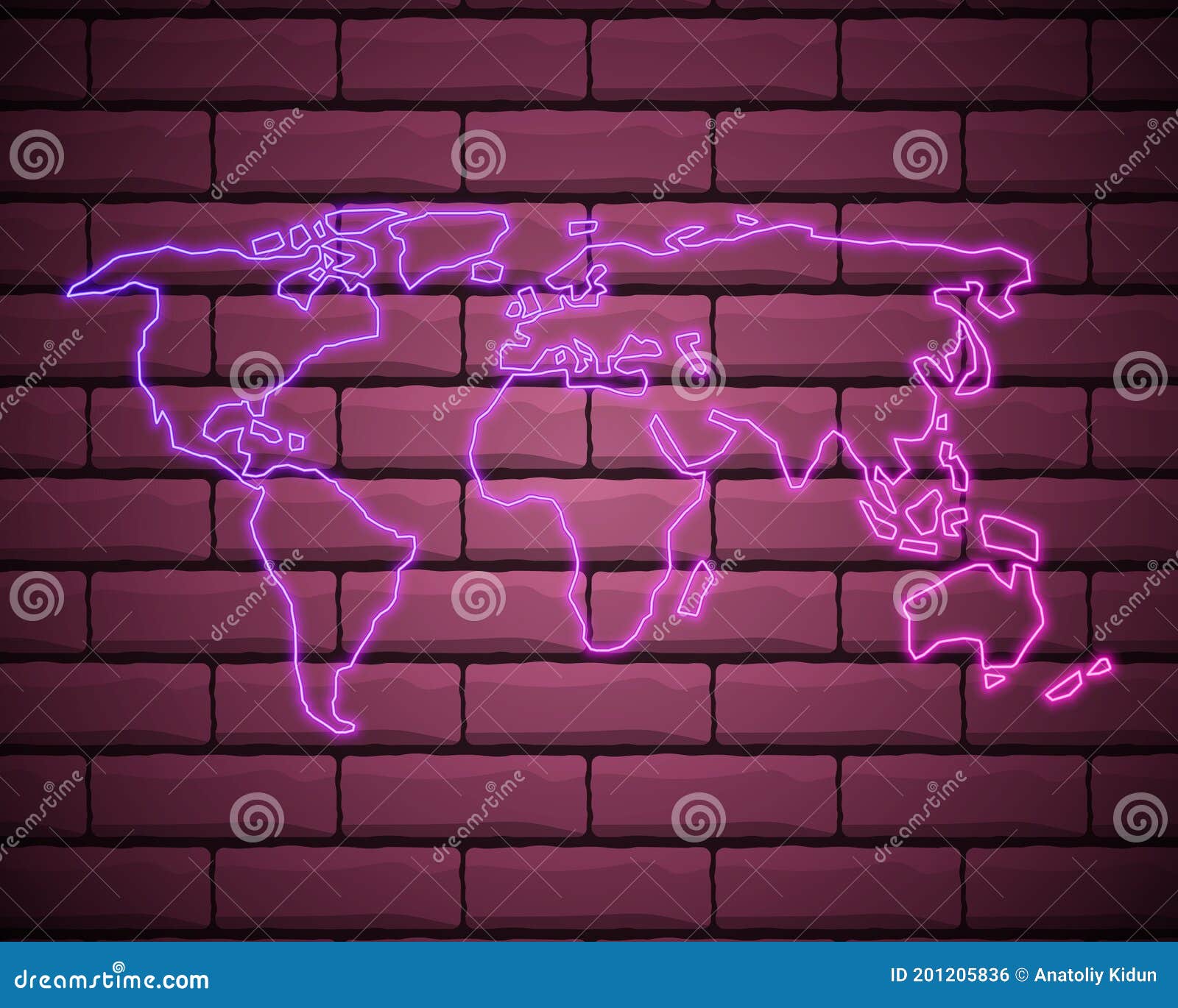 Neon World Map. Vector Illustration . Neon World Map Isolated On ...