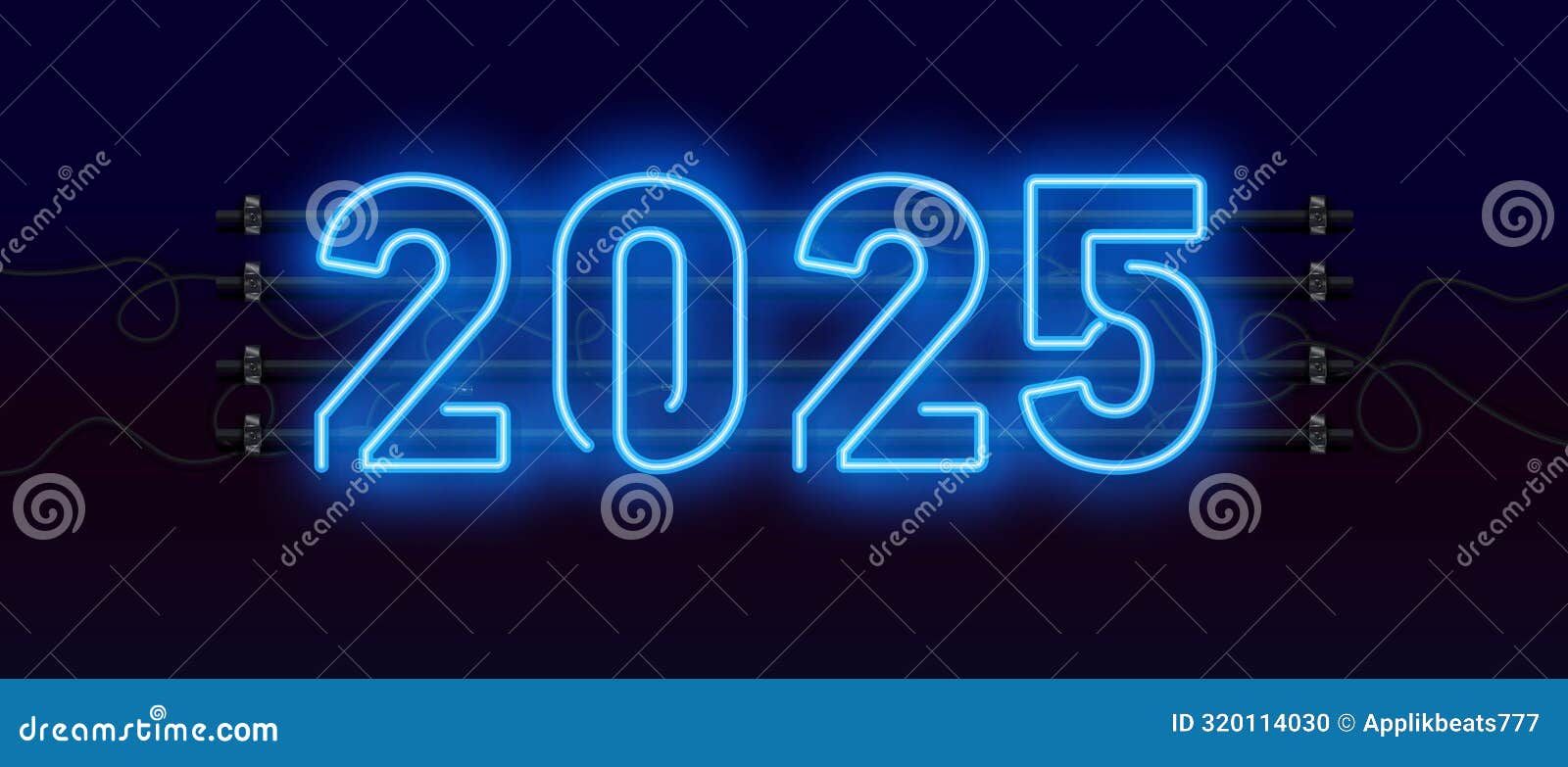 Neon 2025 Year Symbol On A Gradient Blue Background. Blue Neon Colored ...