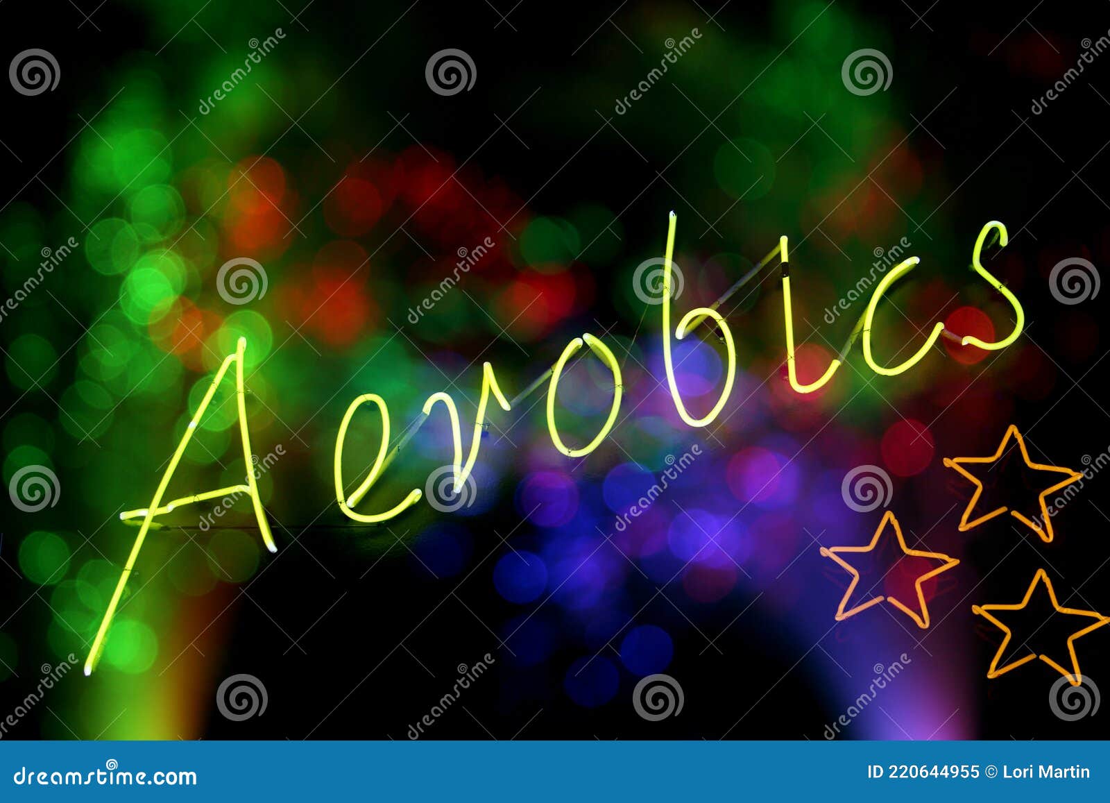 Neon Yellow Aerobics Sign on Gym Wall Stock Image - Image of weight ...