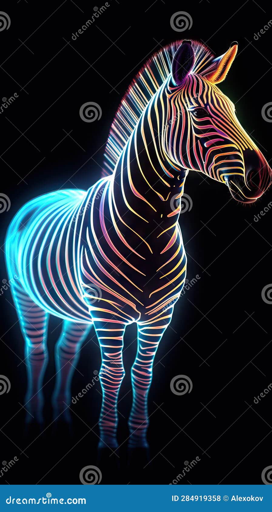 Neon Zebra on Dark Background AI Generated Stock Illustration ...