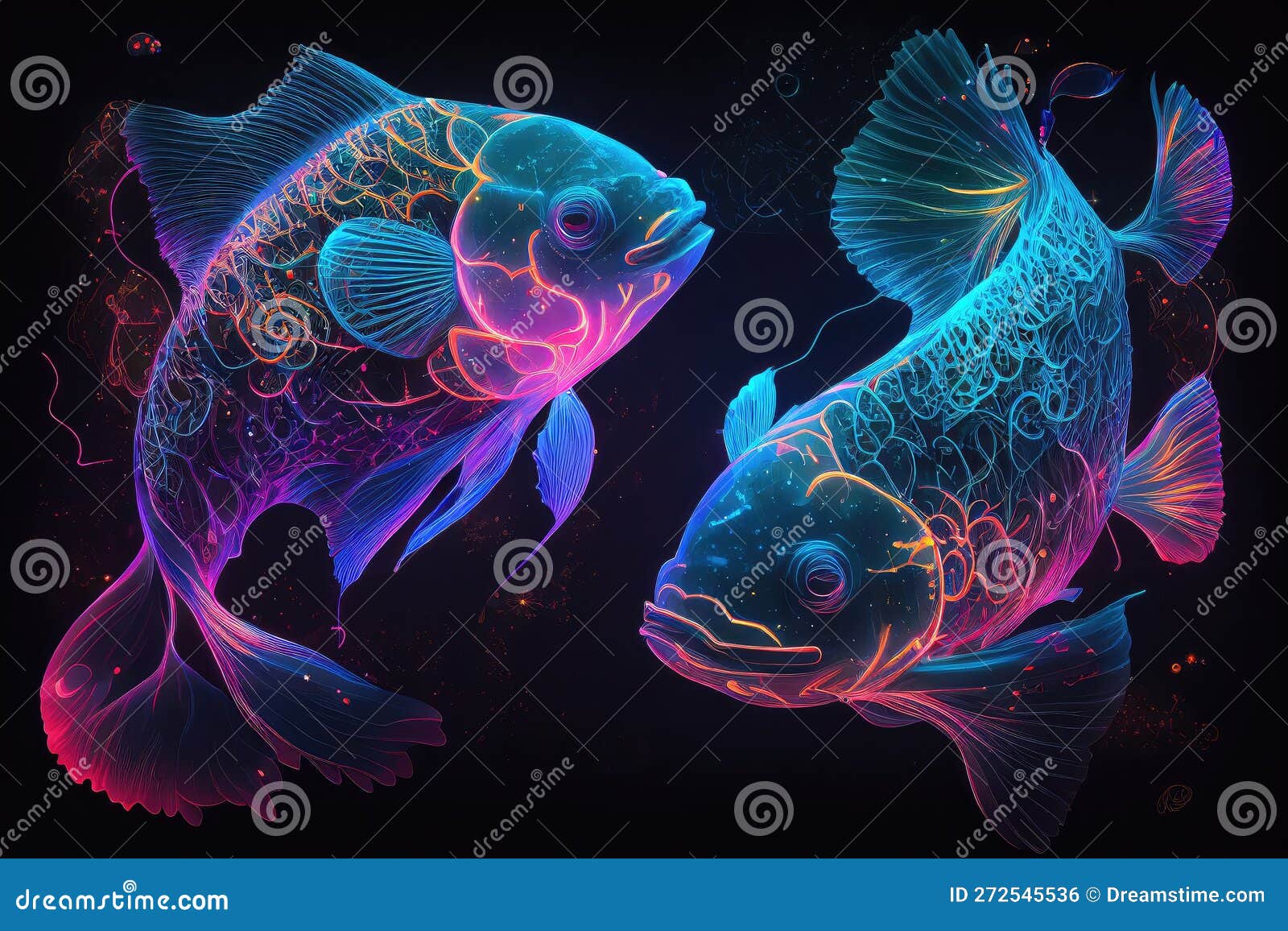 Neon Zodiac Constellation Pisces, Art Concept. Generative AI Stock ...