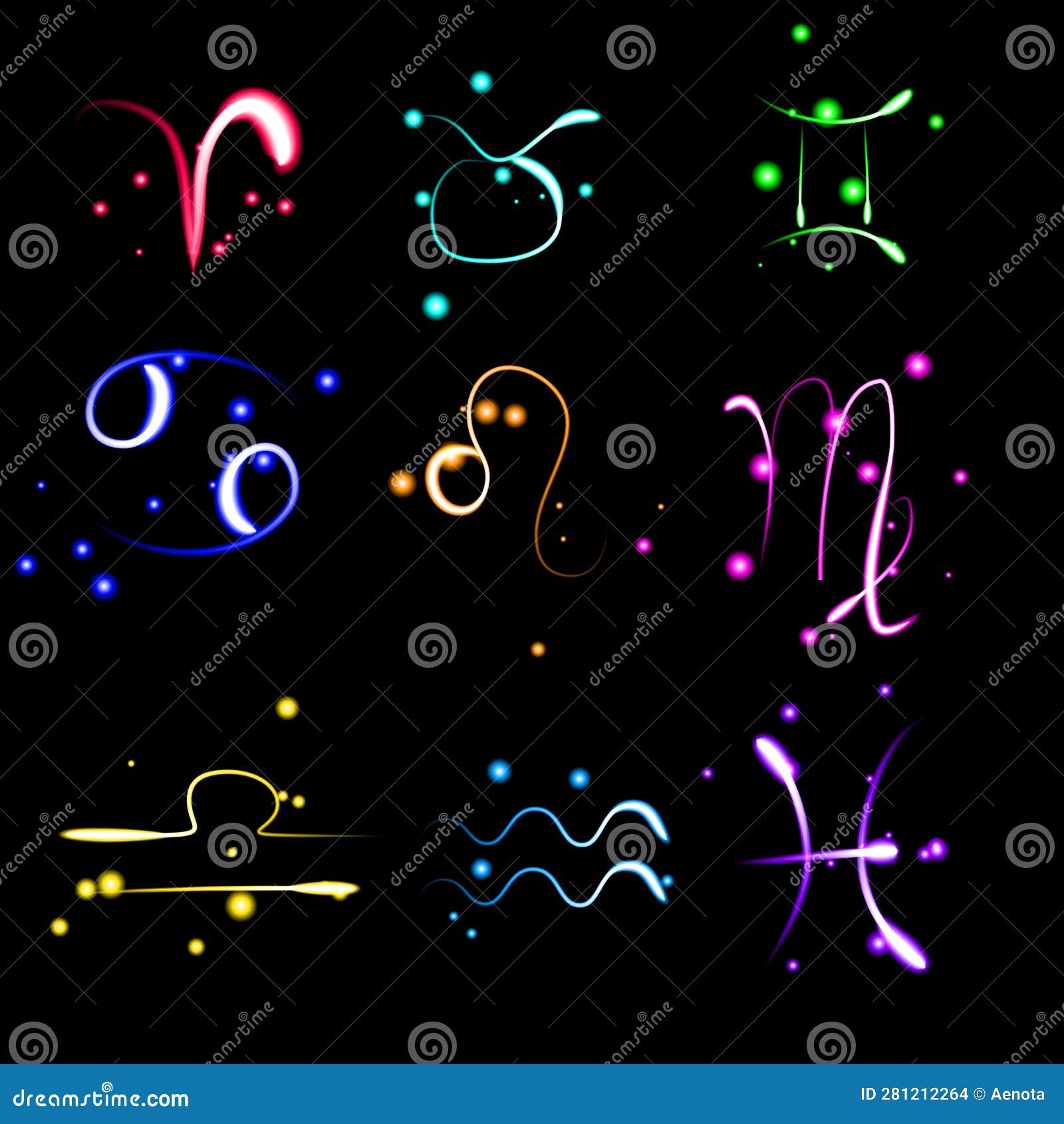 Neon Zodiac Signs - Vector Illustration Stock Vector - Illustration of ...