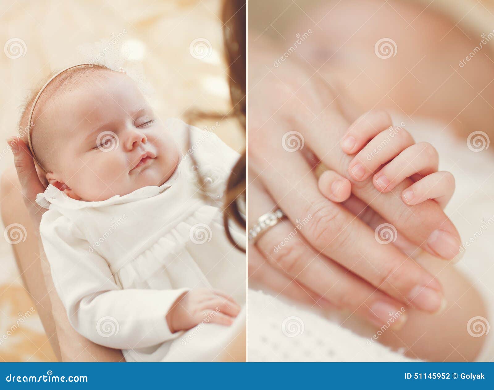Neonato Che Dorme Sulle Mani Della Madre Fotografia Stock - Immagine di ...