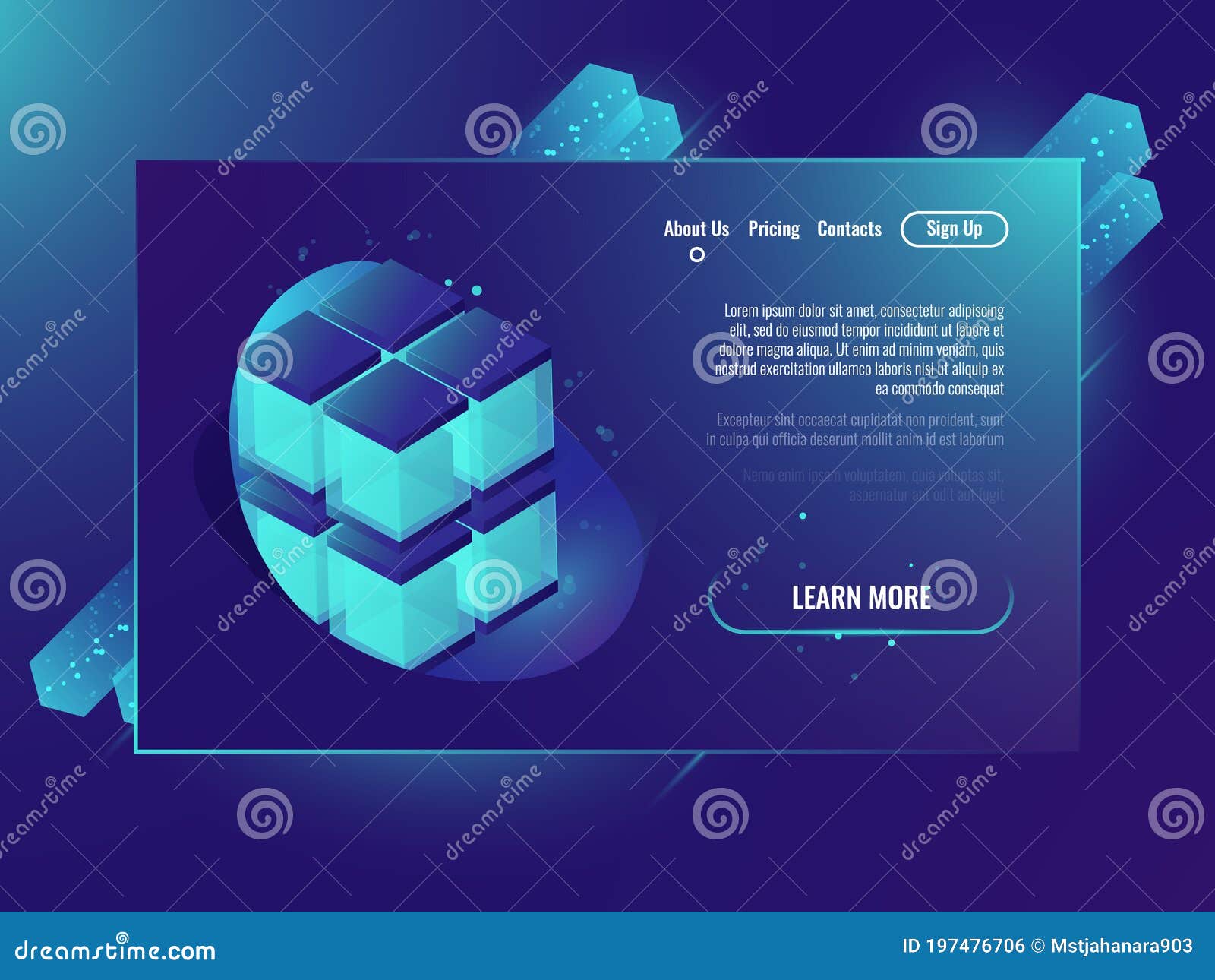 Neone Isometric Cube, Server Services Page Concept, Database ...