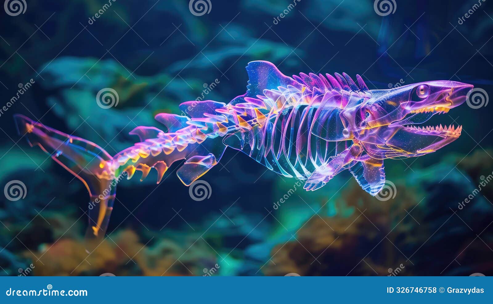 Neonic Shark Skeleton Swimming Underwater in a Sea Stock Illustration ...