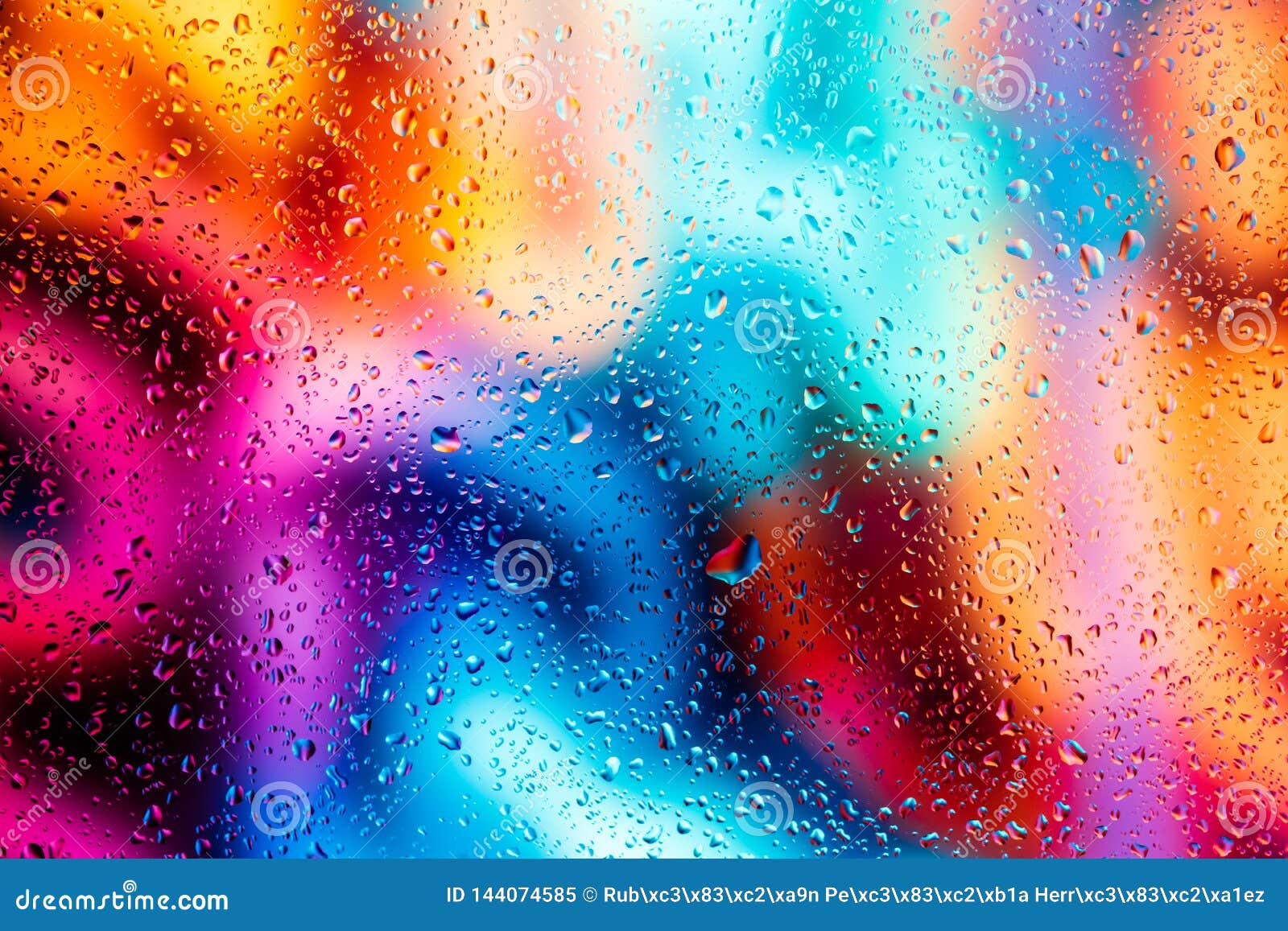 Neon Lights Behind Rain with Water Drops Stock Image - Image of crystal ...