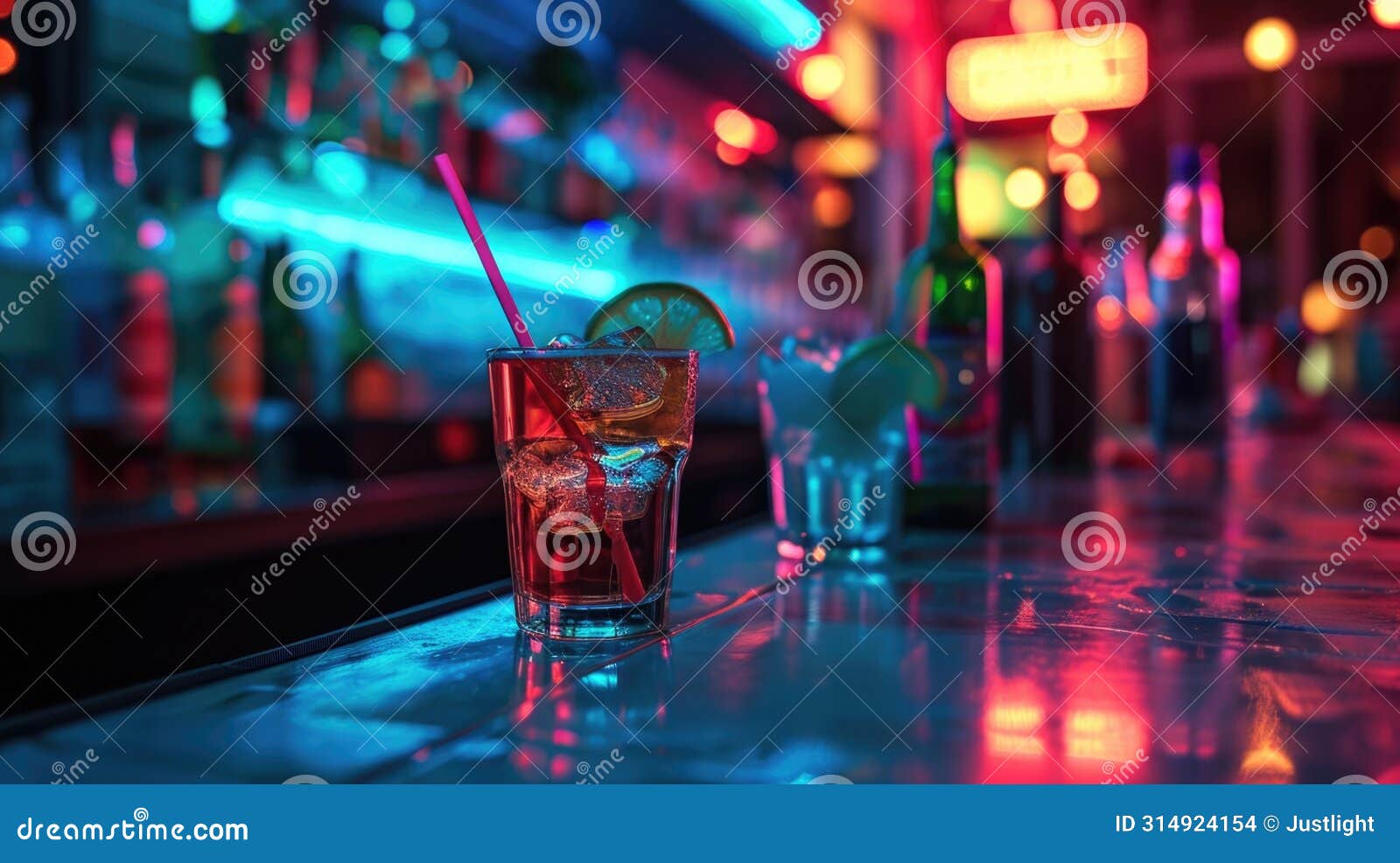 A Neonlit Bar Serving Up Refreshing Drinks and Cool Tails Stock Photo ...