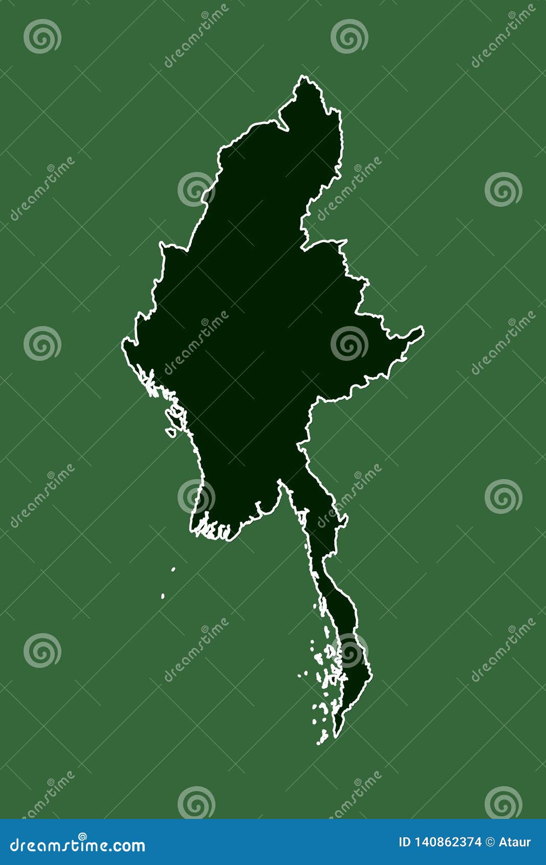 Myanmar Map Vector, Isolated On White Background. Black Map Template ...