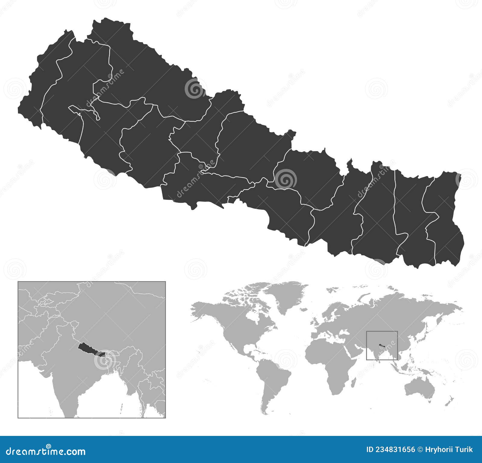 Nepal - Detailed Country Outline And Location On World Map. Vector ... Nepal - Detailed Country Outline And Location On World Map. Vector ...