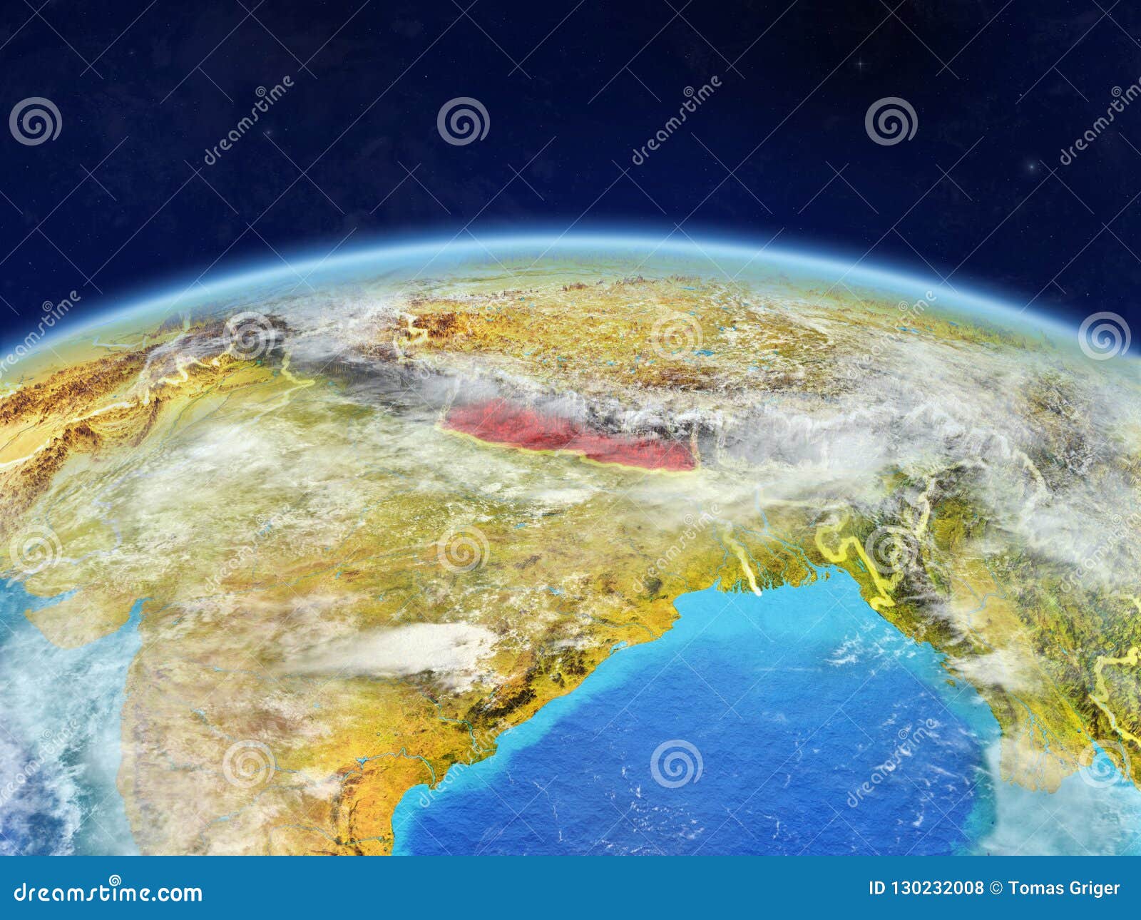 Nepal on Earth from space stock photo. Image of nepal - 130232008