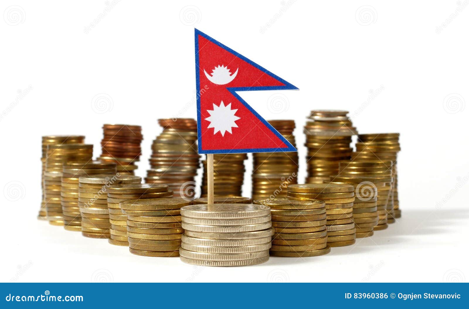 Nepal Flag with Stack of Money Coins Stock Photo - Image of import ...