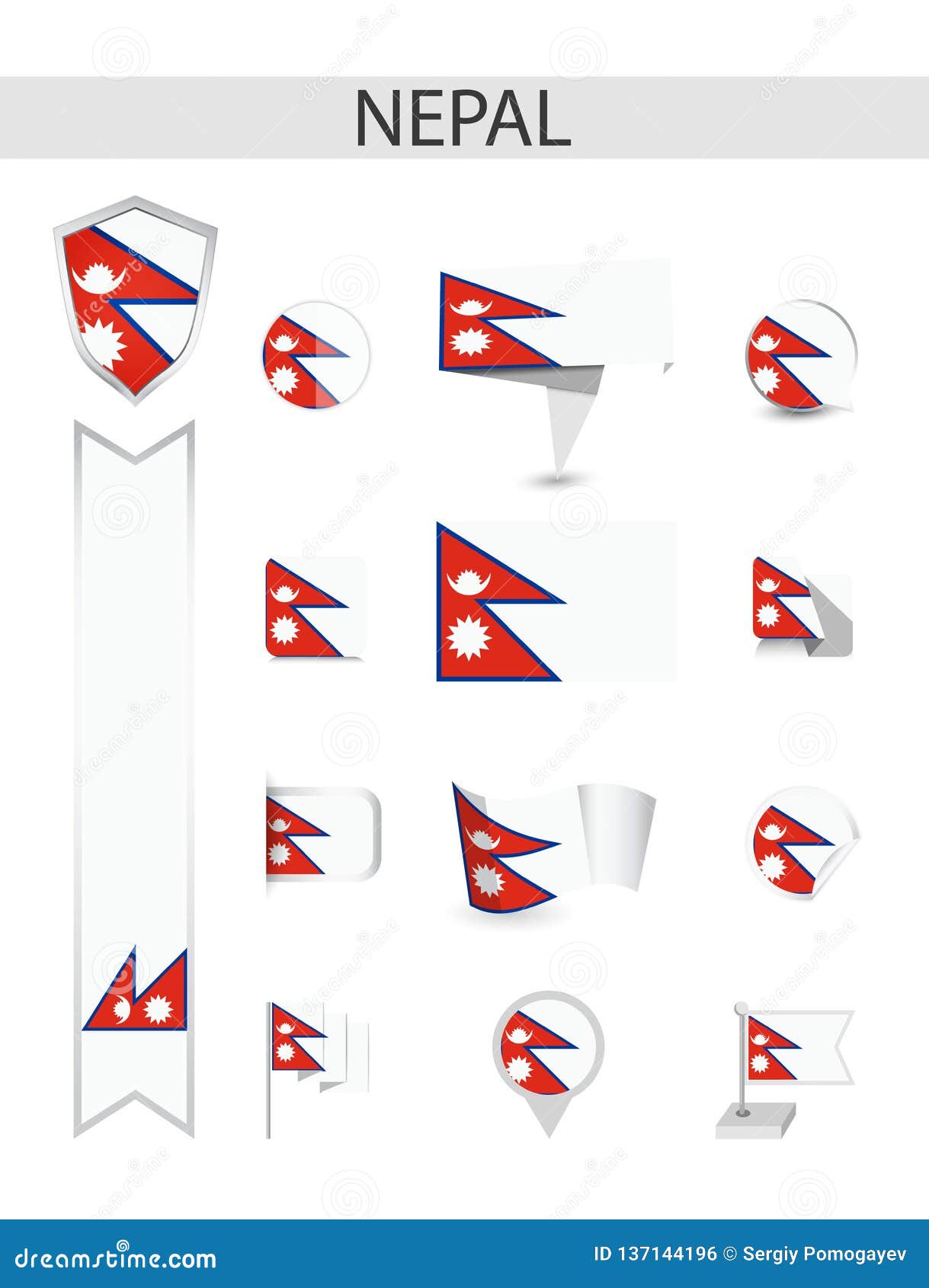 Nepal Flat Flag Collection stock vector. Illustration of international ...