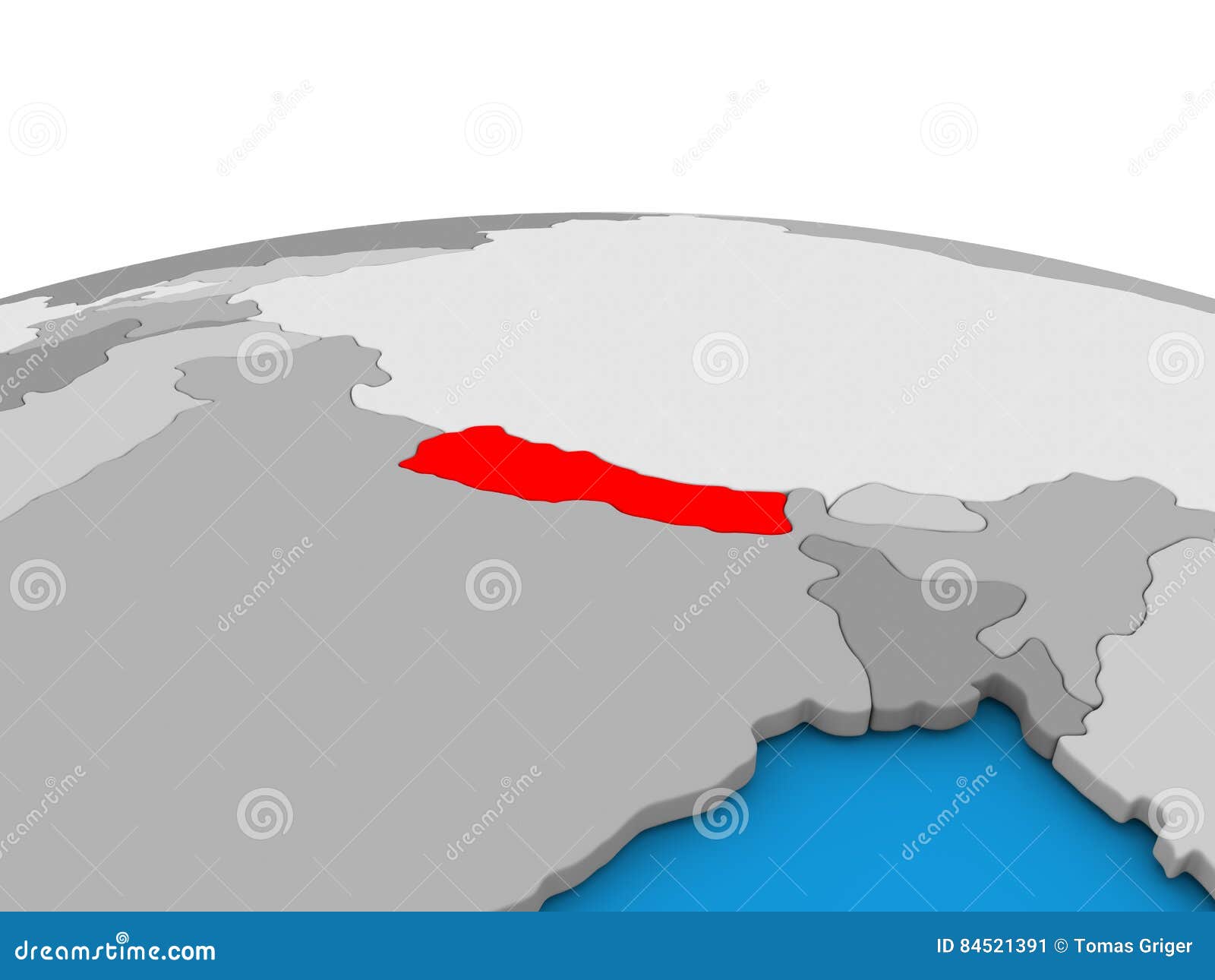 Nepal on globe in red stock illustration. Illustration of region - 84521391