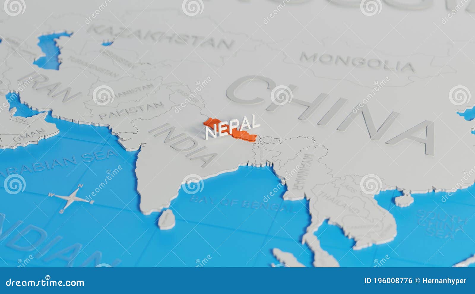 Highlighted Map Of NEPAL Inside Political Map Of The Asian Continent ...