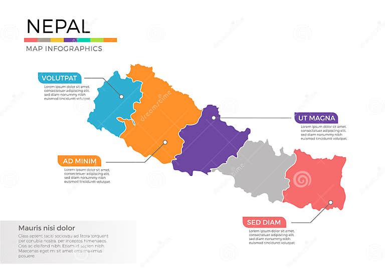 Nepal Map Infographics Vector Template with Regions and Pointer Marks ...