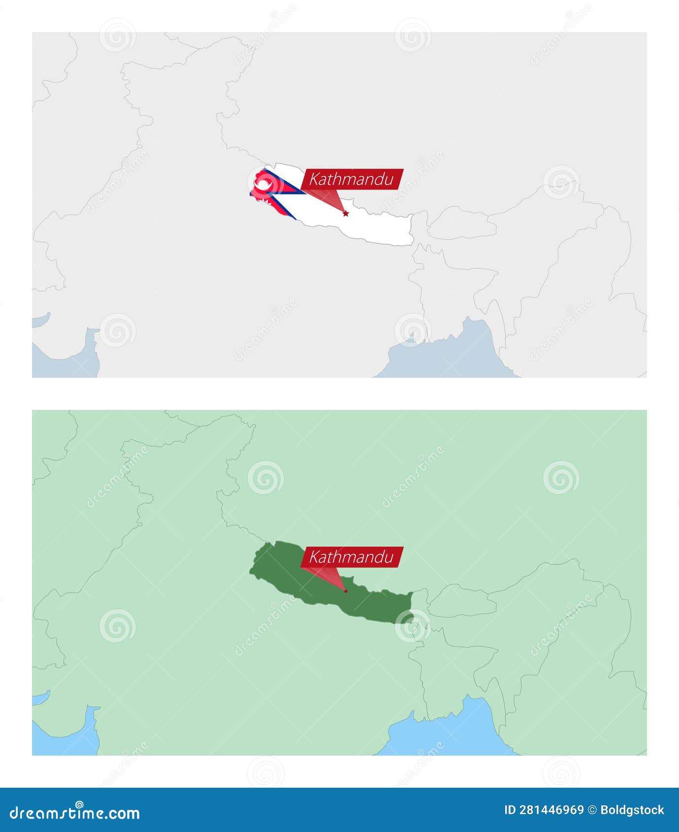 Nepal Map with Pin of Country Capital. Two Types of Nepal Map with ...