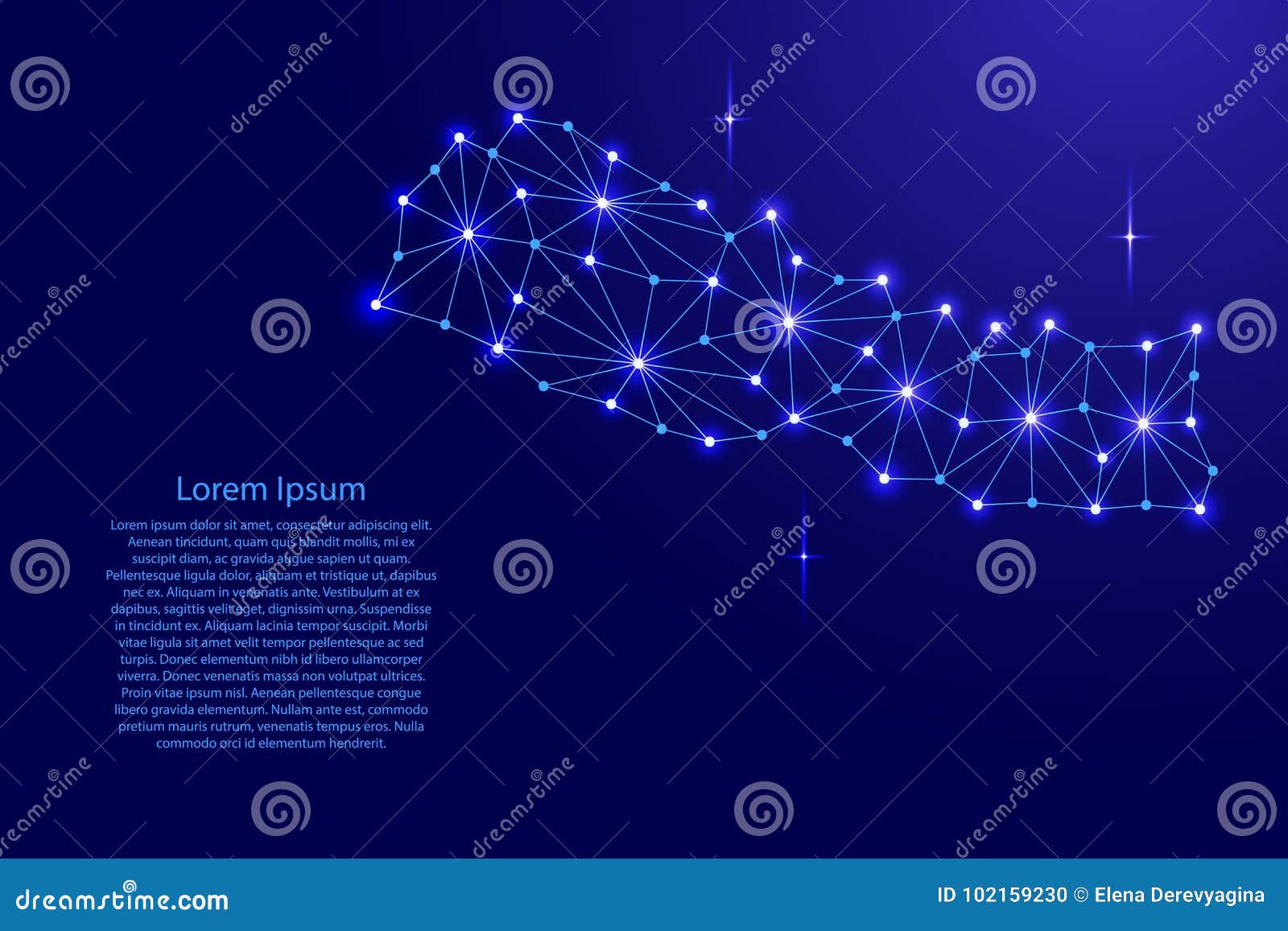 Nepal Map of Polygonal Mosaic Lines Network, Ray, Space Stars of Vector ...