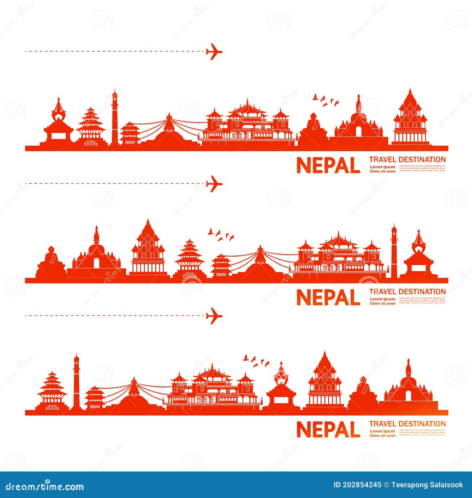 Nepal Travel Destination Grand Vector Illustration. Stock Vector ...