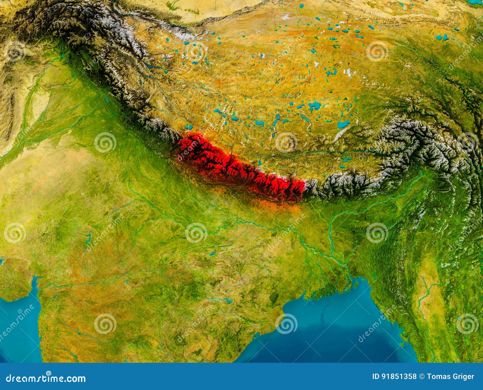 Nepal on physical map stock illustration. Illustration of planet - 91851358