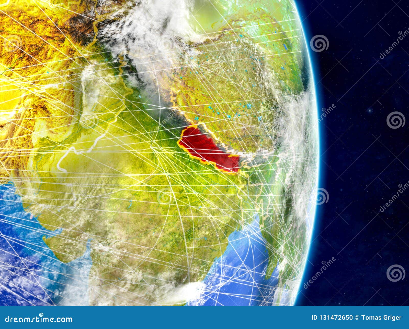 Nepal on Planet Earth with Networks. Extremely Detailed Planet Surface ...