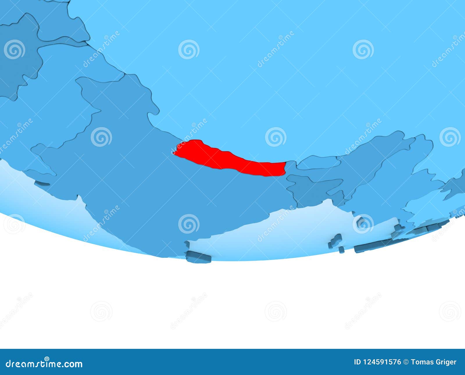 Nepal in red on blue map stock illustration. Illustration of blue ...