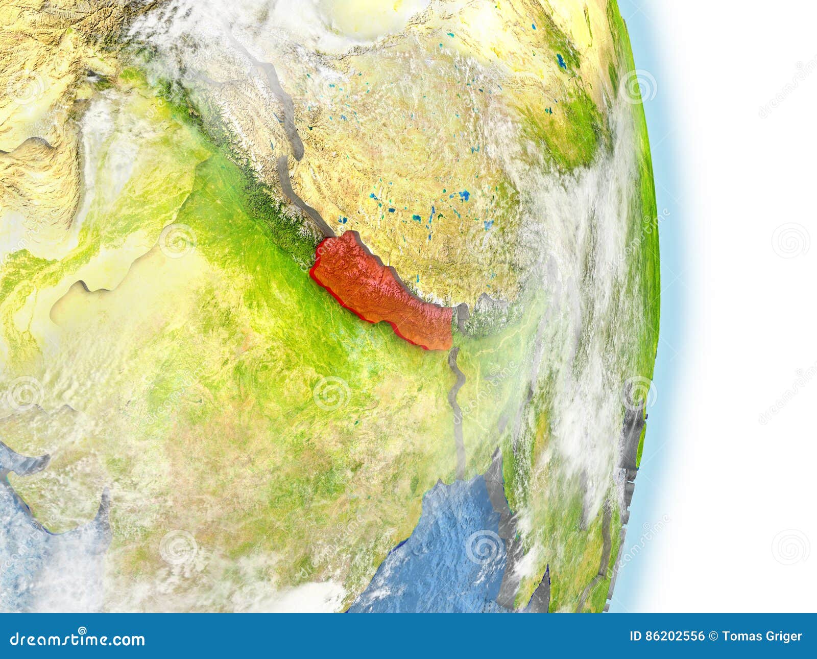 Nepal in red on Earth stock illustration. Illustration of republic ...