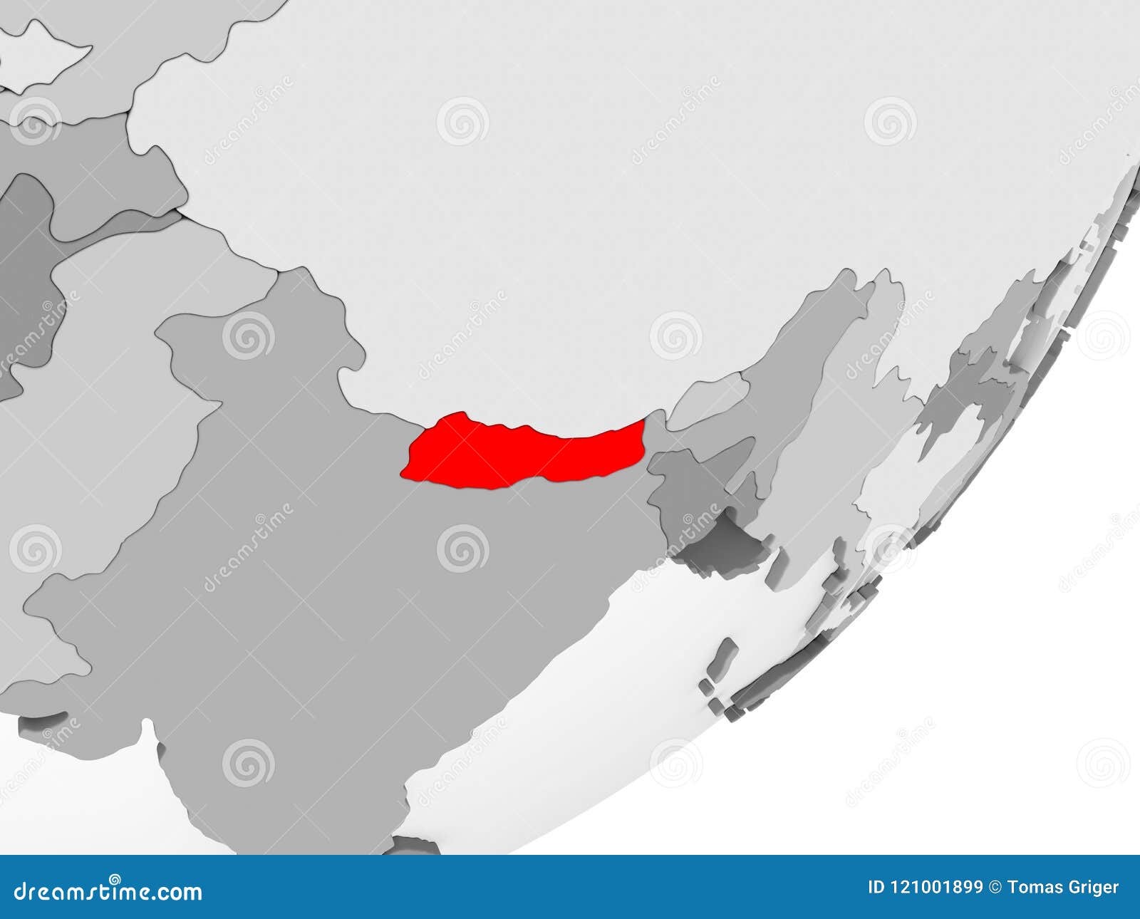 Nepal in red on grey map stock illustration. Illustration of asia ...