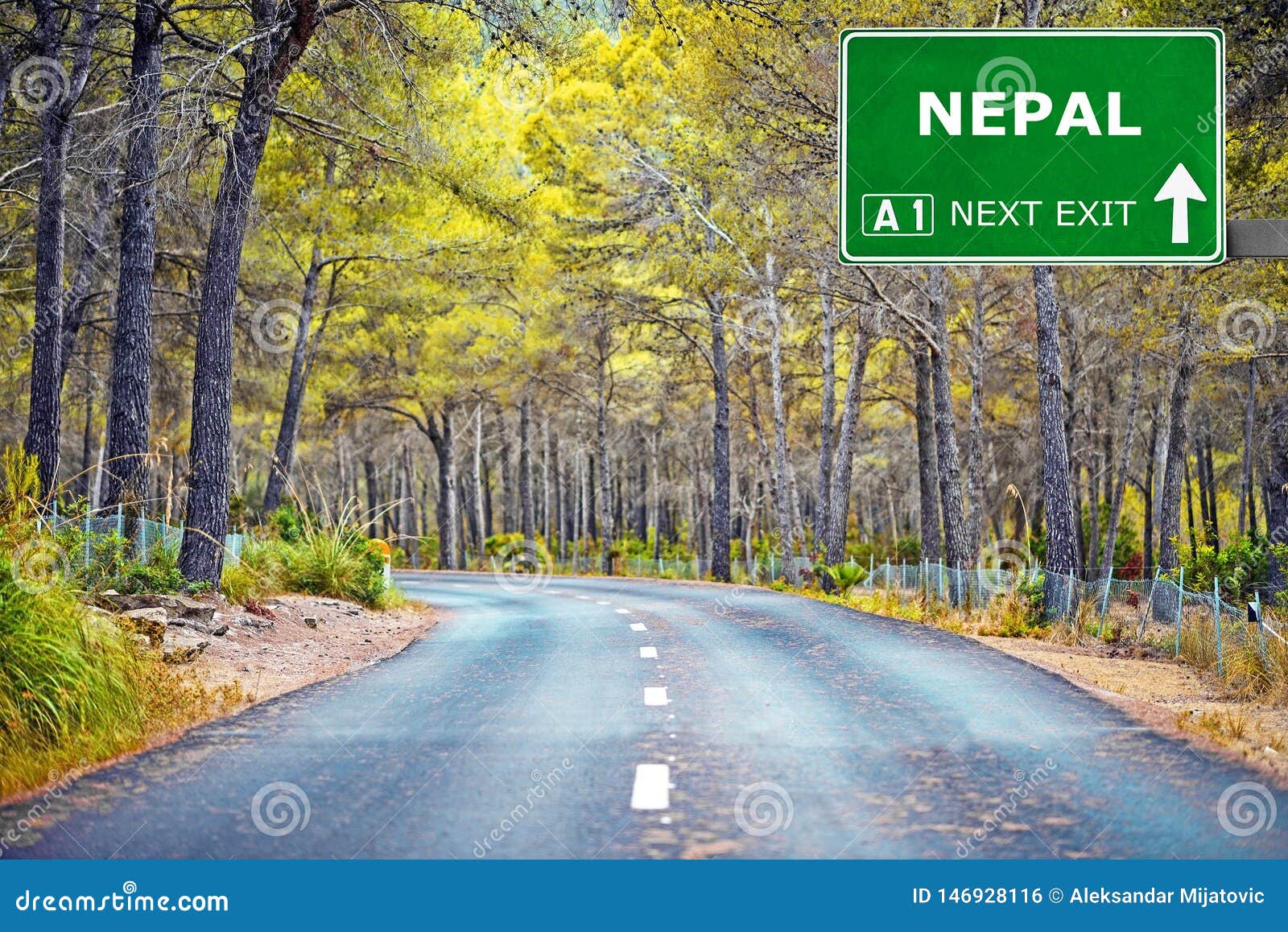 NEPAL Road Sign Against Clear Blue Sky Stock Photo - Image of metal ...