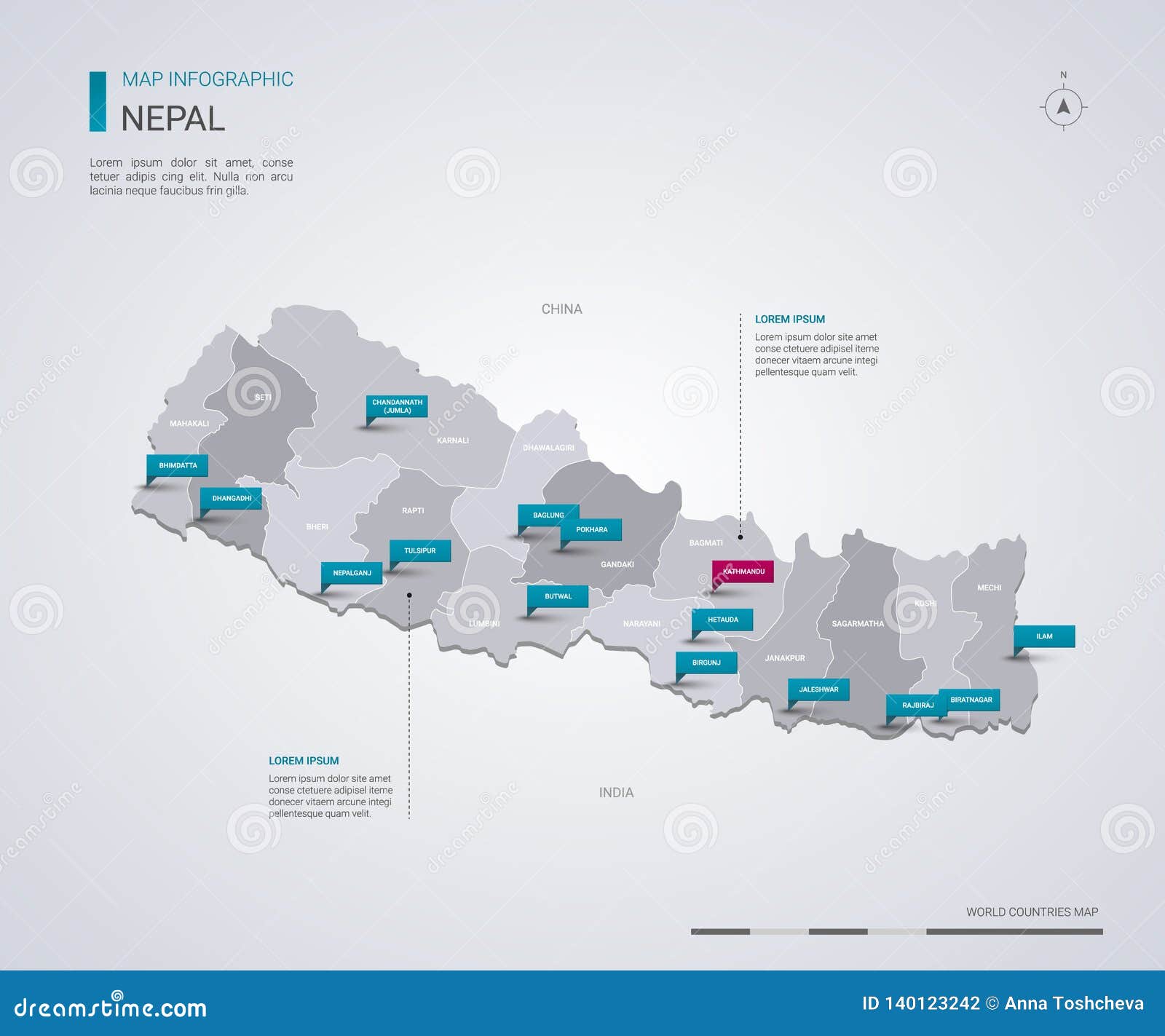 Nepal Vector Map with Infographic Elements, Pointer Marks Stock Vector ...