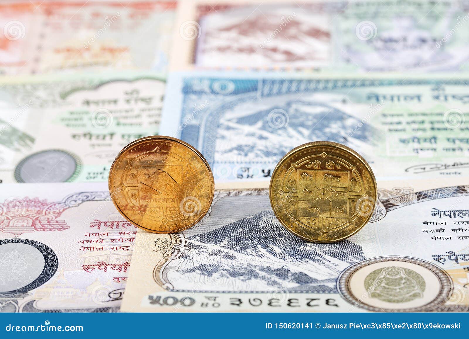 Nepalese Rupee Coins On The Background Of Banknotes Stock Image - Image ...