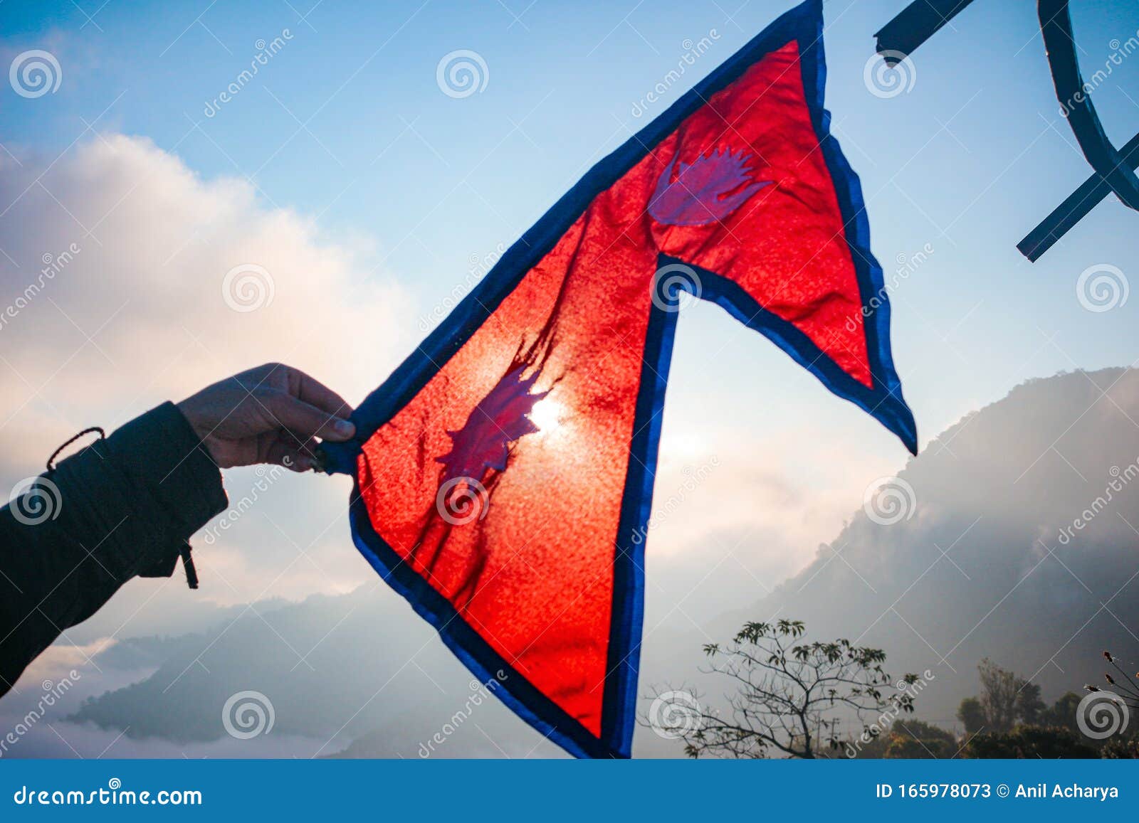 Nepali Flag with Sun and the Moon. only Flag Triangular Flag in the ...