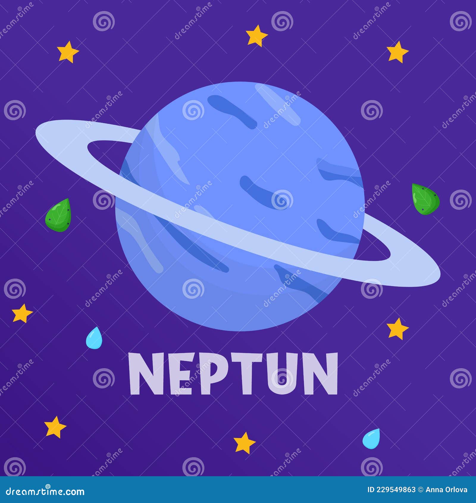 Neptun Vector Cartoon Illustration. Blue Neptun Planet Of Solar System ...