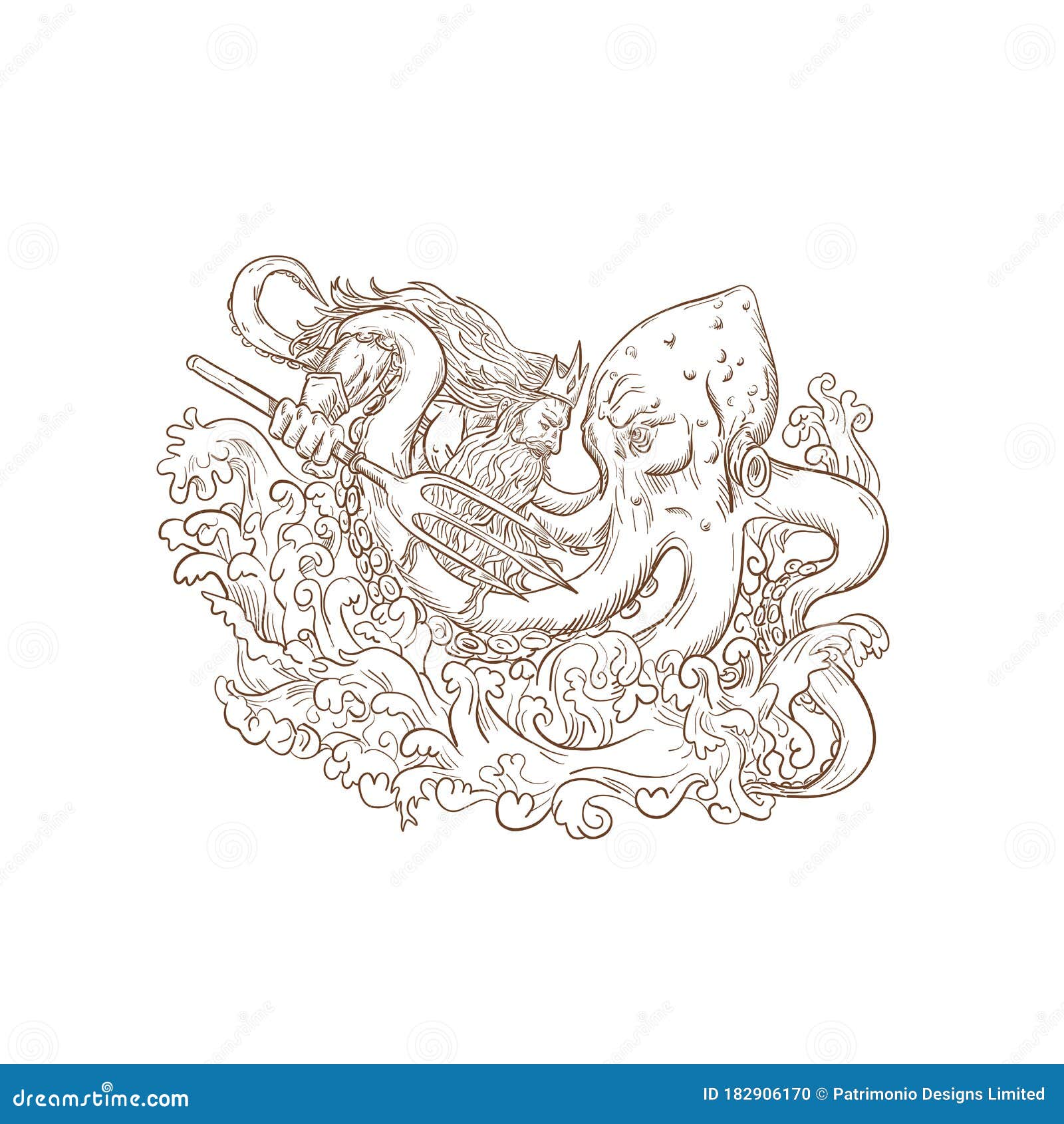 Neptune Fighting Giant Octopus Drawing Stock Illustration ... Neptune Fighting Giant Octopus Drawing Stock Illustration ...
