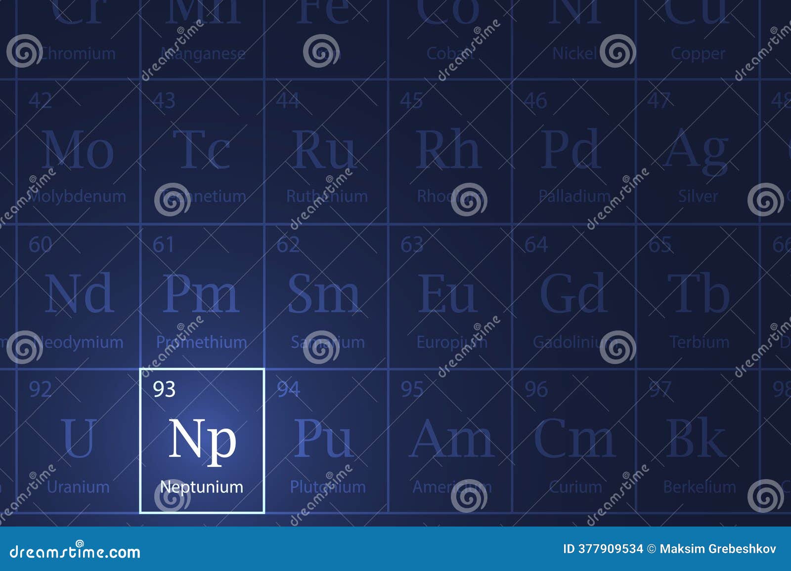 Neptunium As Element 93 Of The Periodic Table 3D Illustration On Red ...