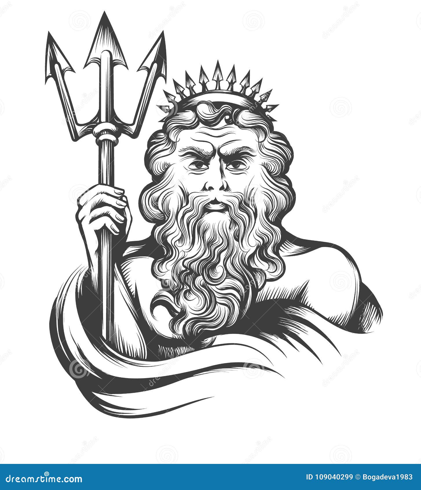 Neptunus met drietand stock illustratie. Illustration of kroon - 109040299
