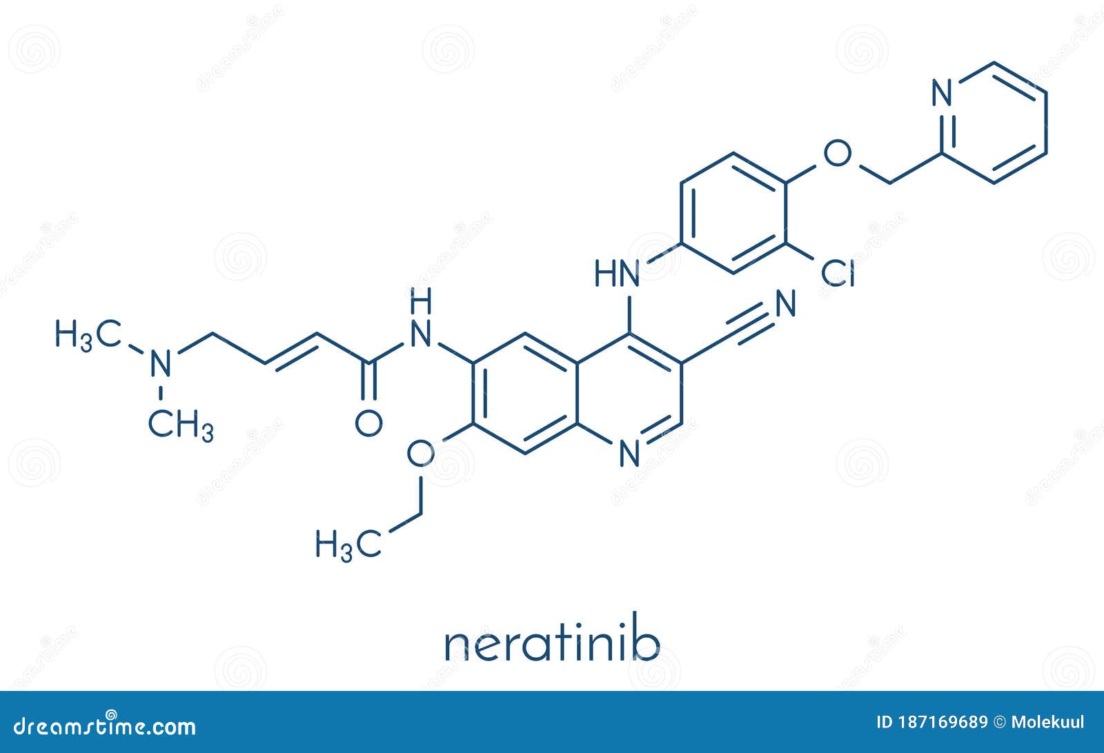 Neratinib Breast Cancer Drug Molecule. 3D Rendering. Atoms Are ...