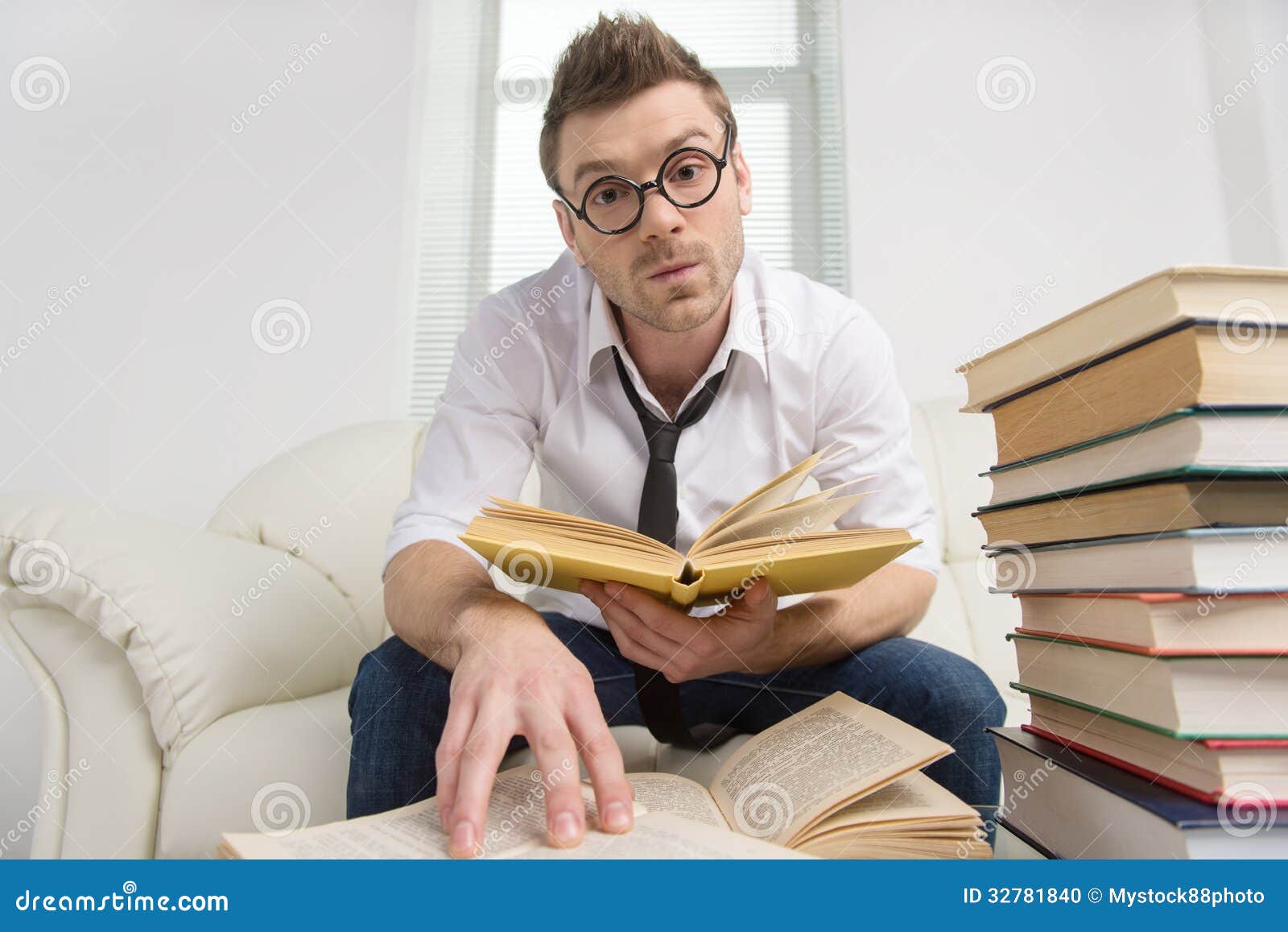 Nerd with book. stock photo. Image of camera, enjoyment - 32781840