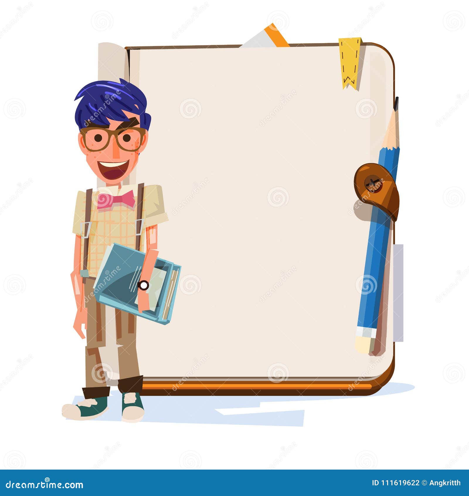 Nerd Boy with Blank Notebook for Presentation - Stock Illustration ...
