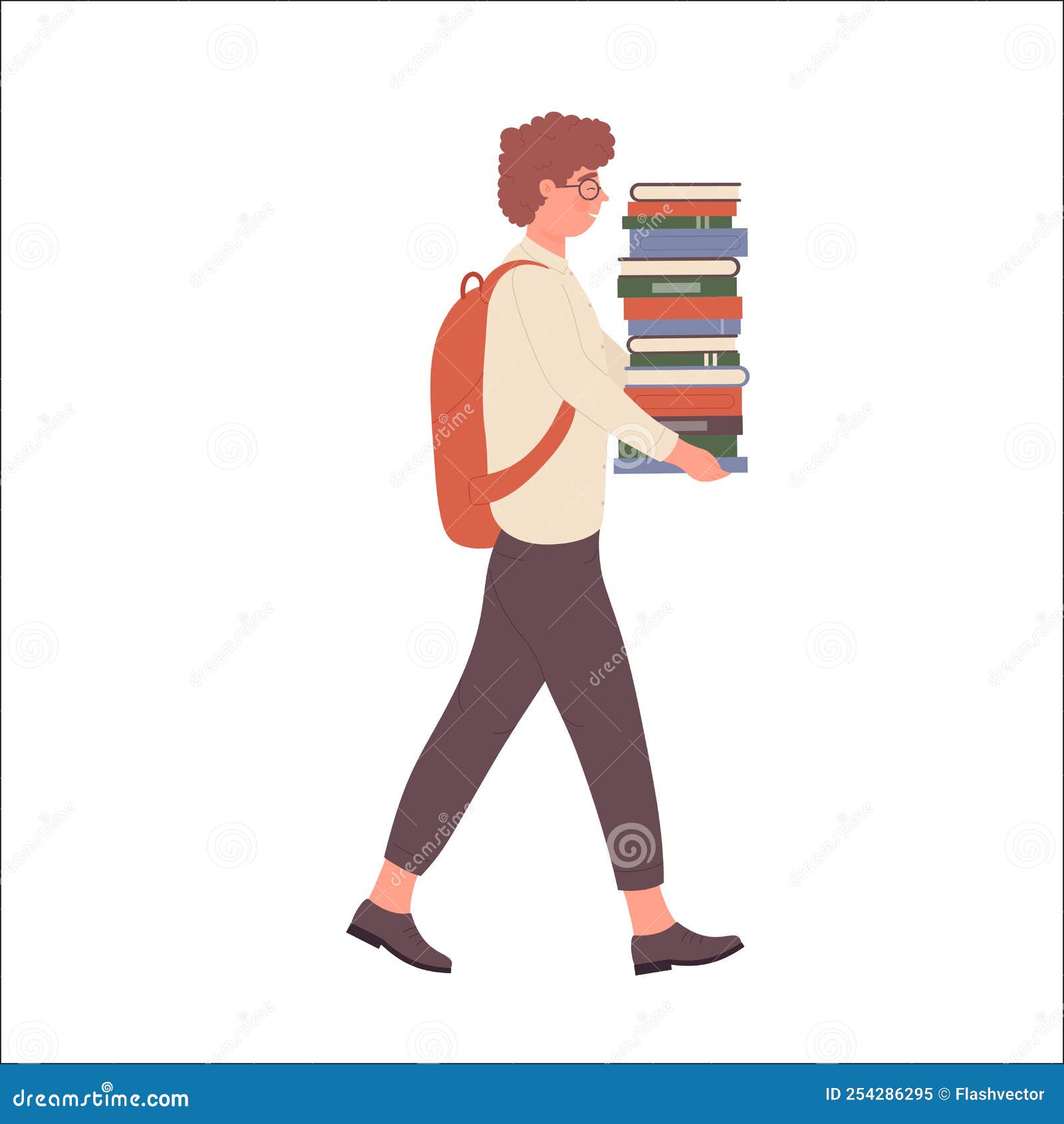 Nerd Boy Carrying Stack of Books Stock Vector - Illustration of geek ...