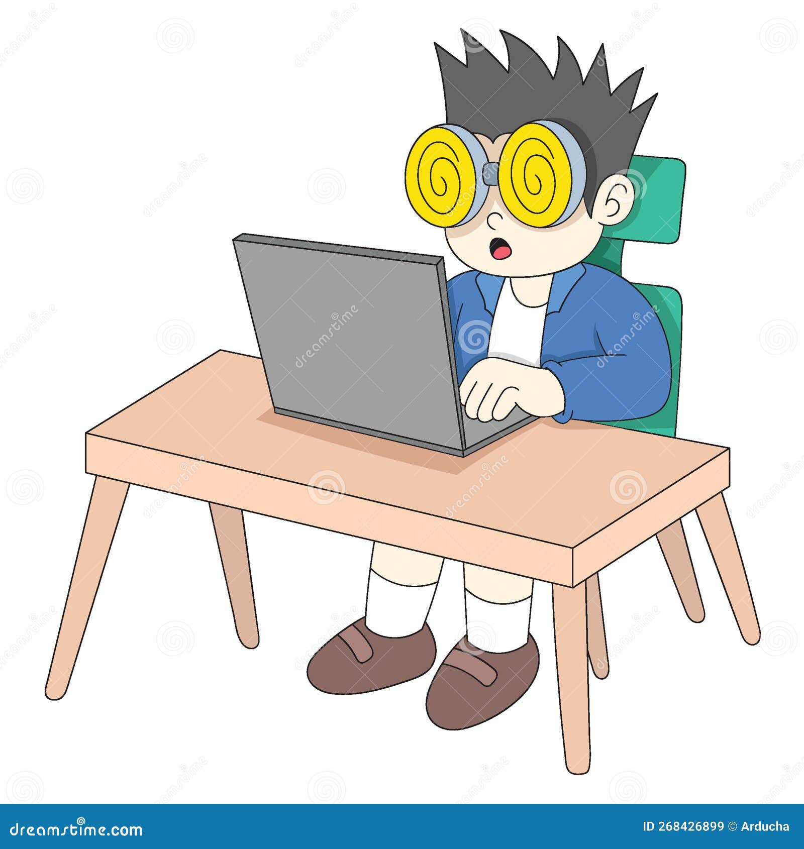 Nerd Boy is Sitting in Front of Laptop Playing Online Game Stock Vector ...