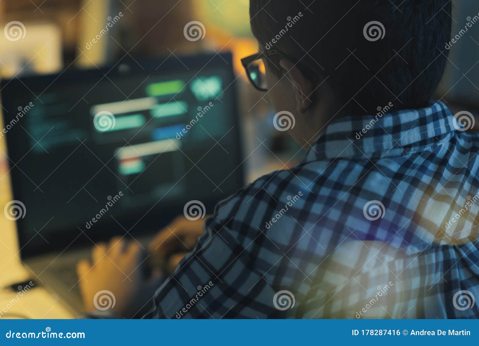 Nerd Boy Using a Laptop in His Bedroom Stock Photo - Image of smart ...
