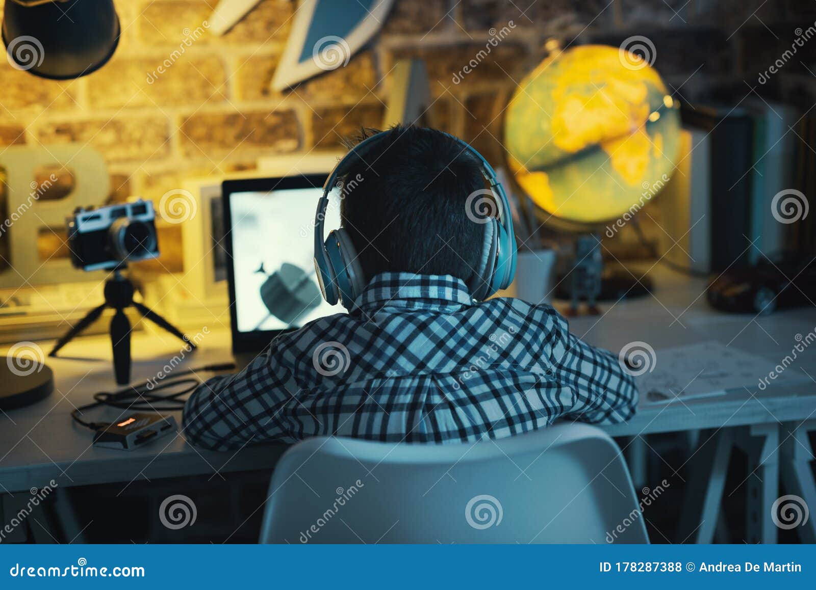 Nerd Boy Using a Laptop in His Bedroom Stock Photo - Image of ...