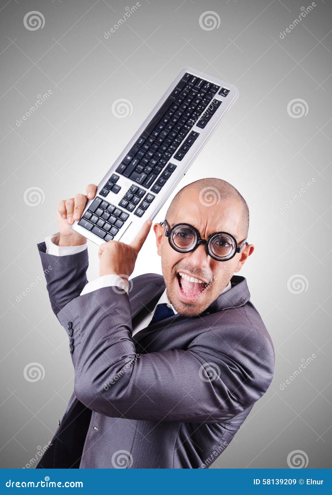 Nerd Businessman with Computer Keyboard Stock Image - Image of ...