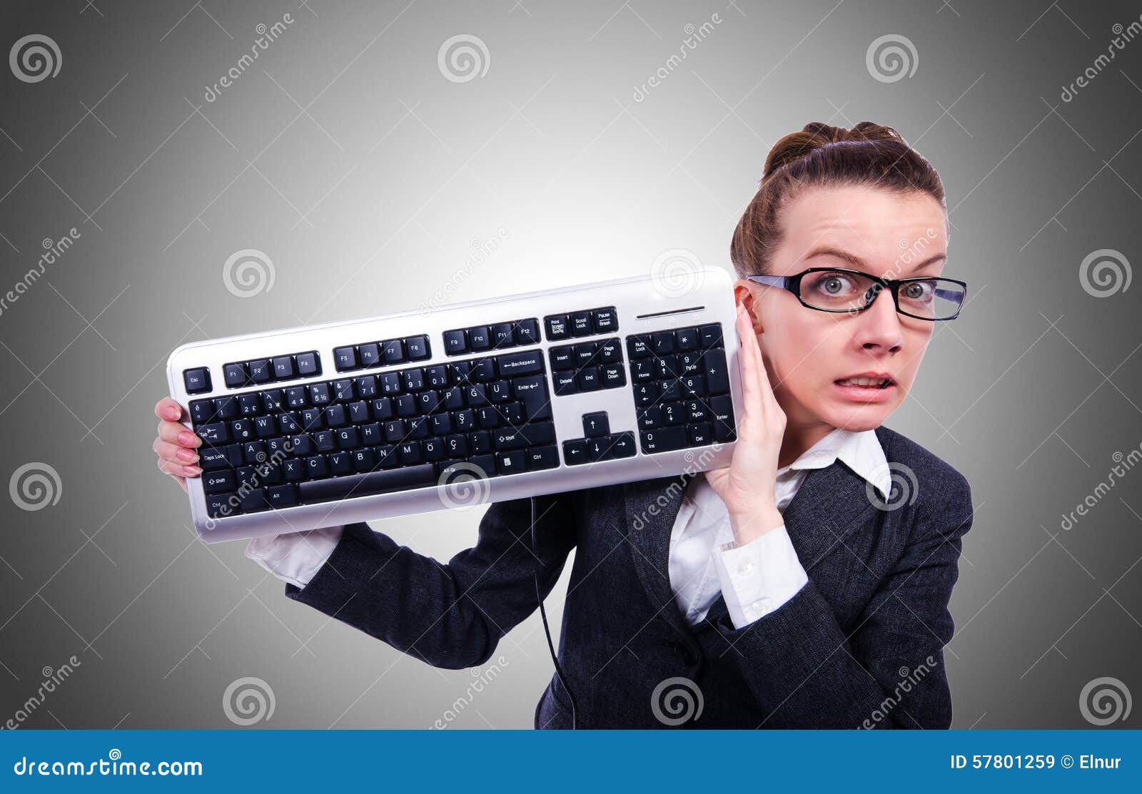 Nerd Businessman with Computer Keyboard on White Stock Image - Image of ...